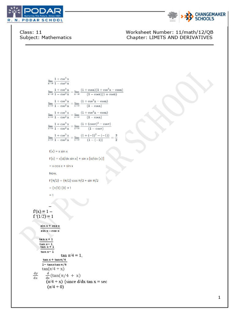 Limits and Derivatives AK | PDF | Elementary Mathematics | Mathematics