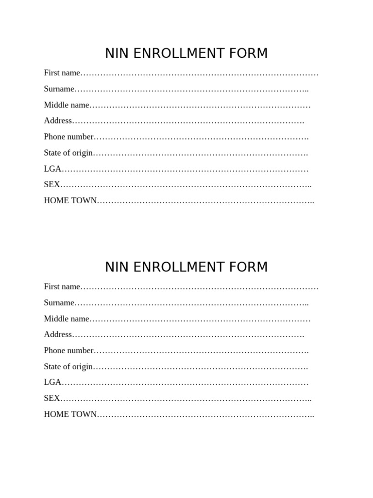 Nin Enrollment Form | PDF