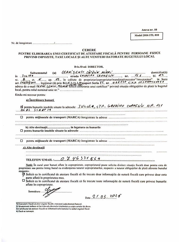 Cerere Eliberare Certificat Fiscal | PDF