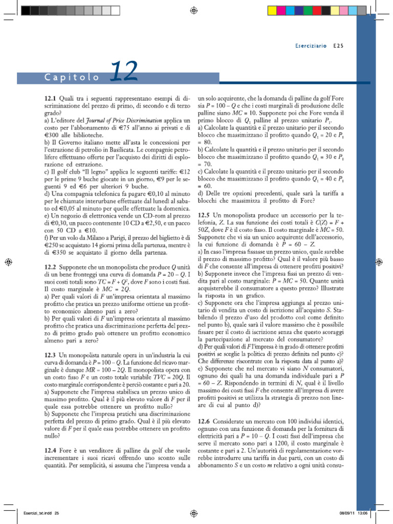 Besanko Esercizi Cap11 12 Monopolio Discriminazione | PDF