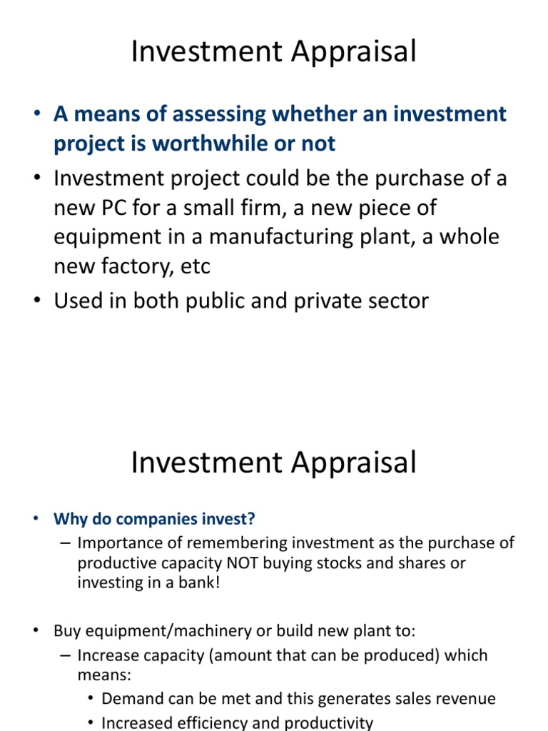 Investment Appraisal | PDF | Net Present Value | Present Value