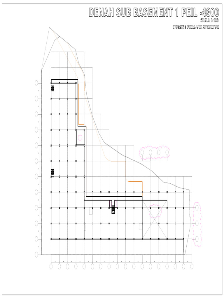 2-Denah Lantai Sub Basement 1-Skl100 - 17092015 Final Utk Struktur | PDF