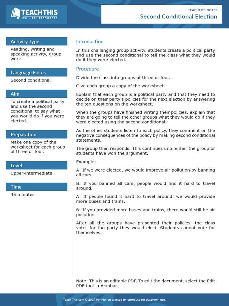 Second Conditional Election Upper-Intermediate (B2) | PDF | Policy