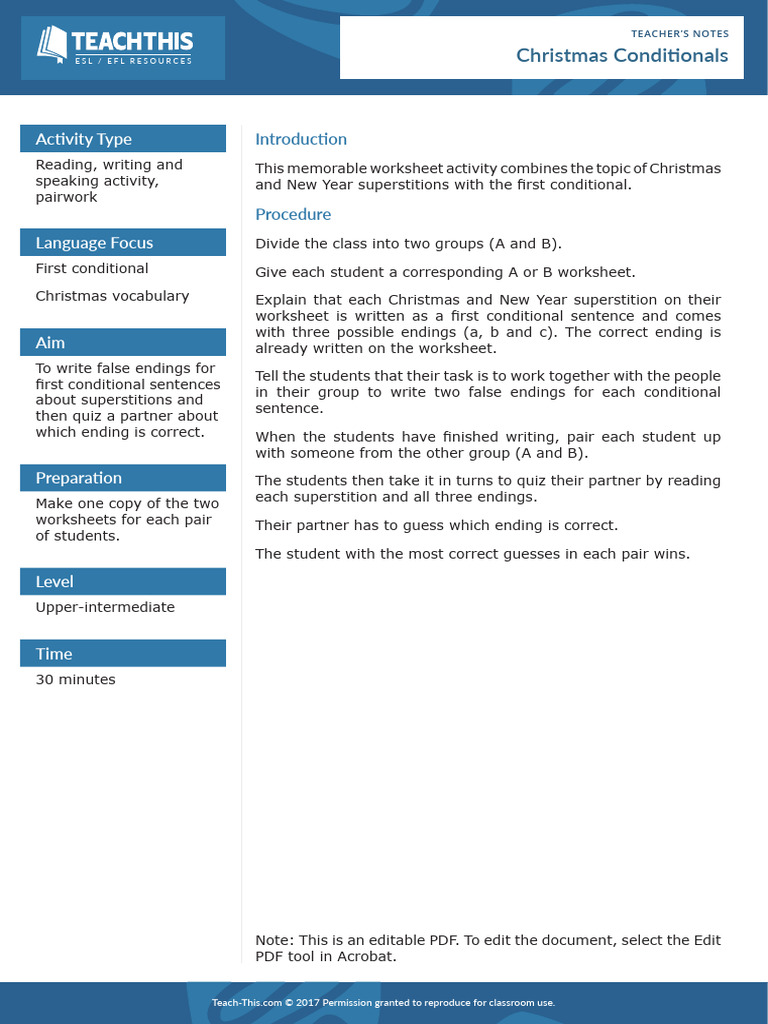 Christmas Conditionals Upper-Intermediate (B2) | PDF | English As A ...