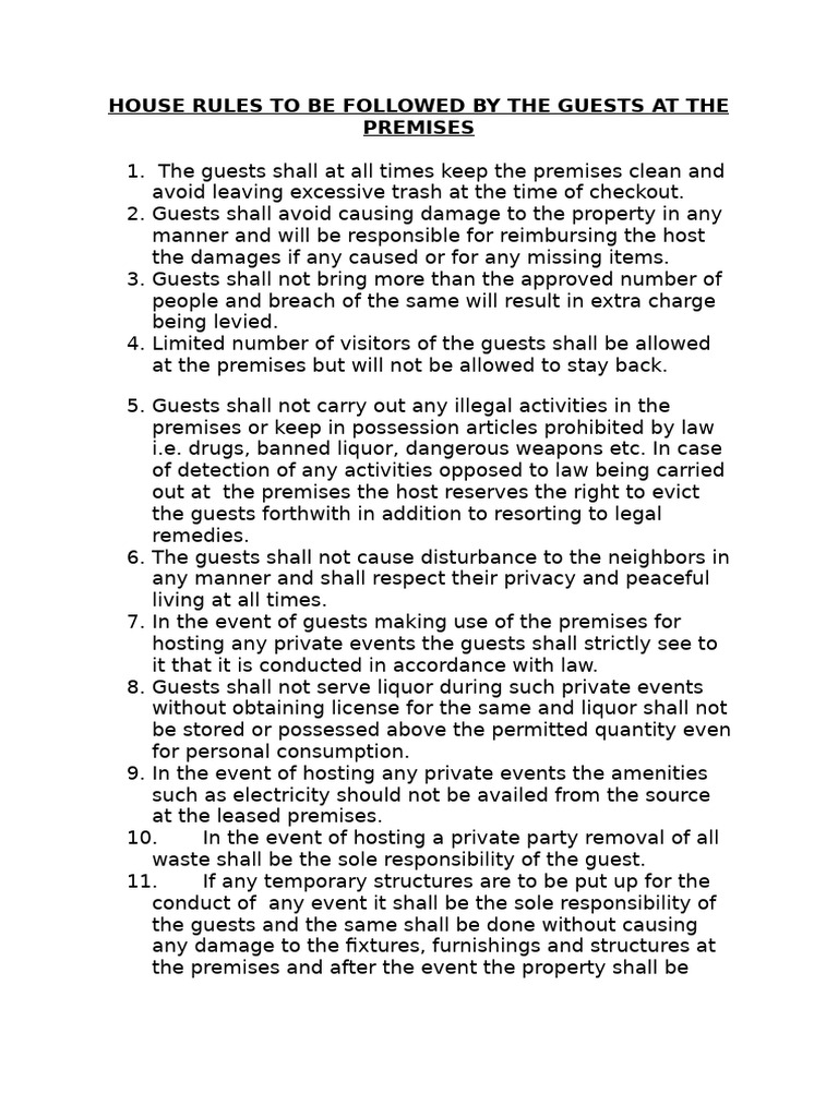 House Rules To Be Followed by The Guests at The Premises | PDF ...