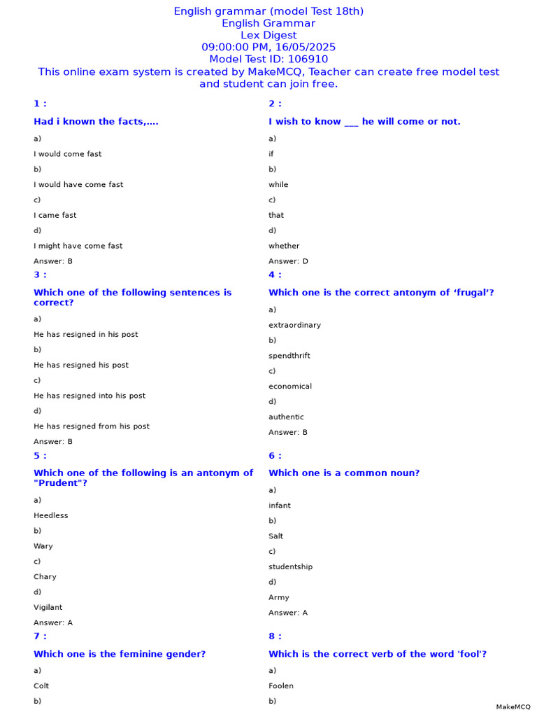 Complete Sentence Identification Test | PDF | Verb | Adverb
