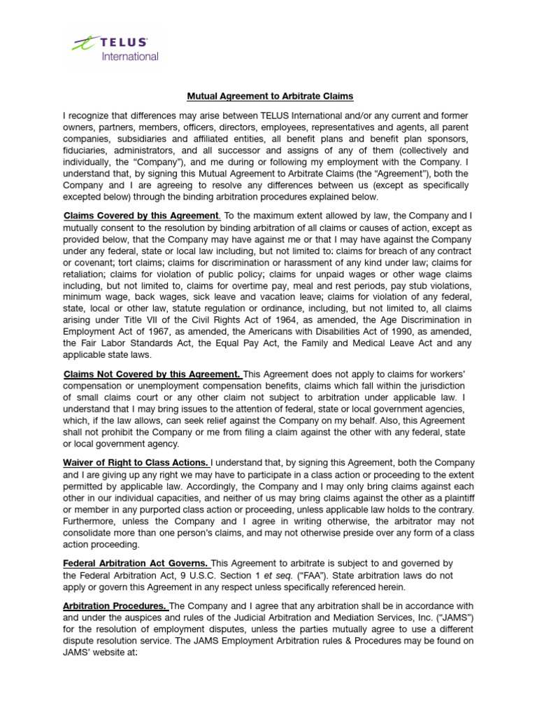 Arbitration Agreement 2021 | PDF | Arbitration | Class Action