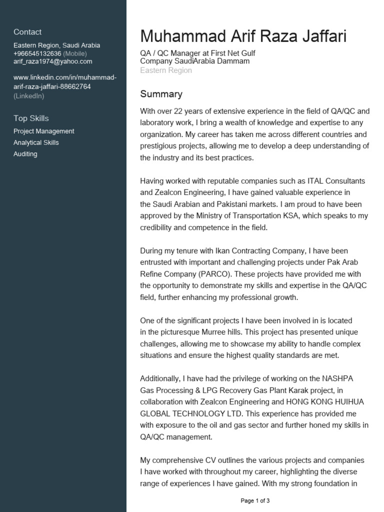 CV QC-Inspector - +966 54 513 2636 | PDF | Quality Assurance | Safety