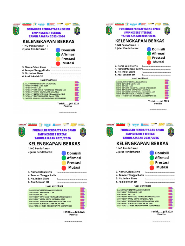 Formulir SPMB SMPN 1 Teriak | PDF