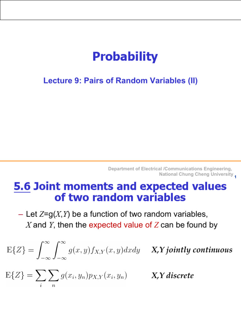 Lecture 9 Pairs of Random Variables-II | PDF | Covariance | Statistical Theory