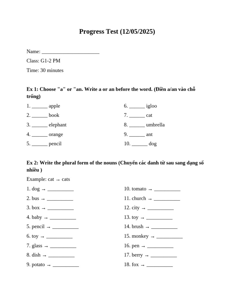 English Test Grade 2 | PDF