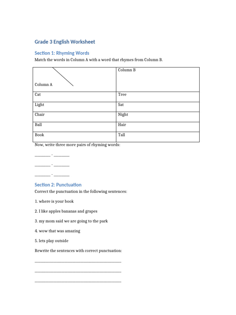 Grade 3 English Worksheet | PDF