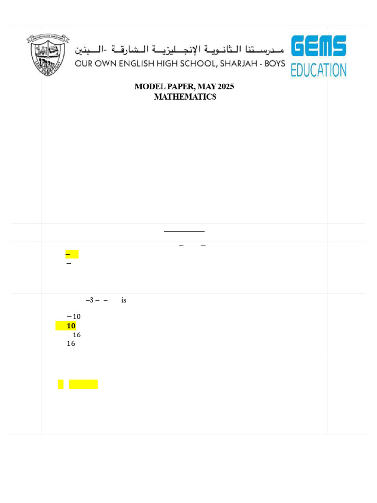 GR 7 - Mathematics - Pt1 - Model Paper - 2025 - 26 - Answerkey | PDF | Refrigerator