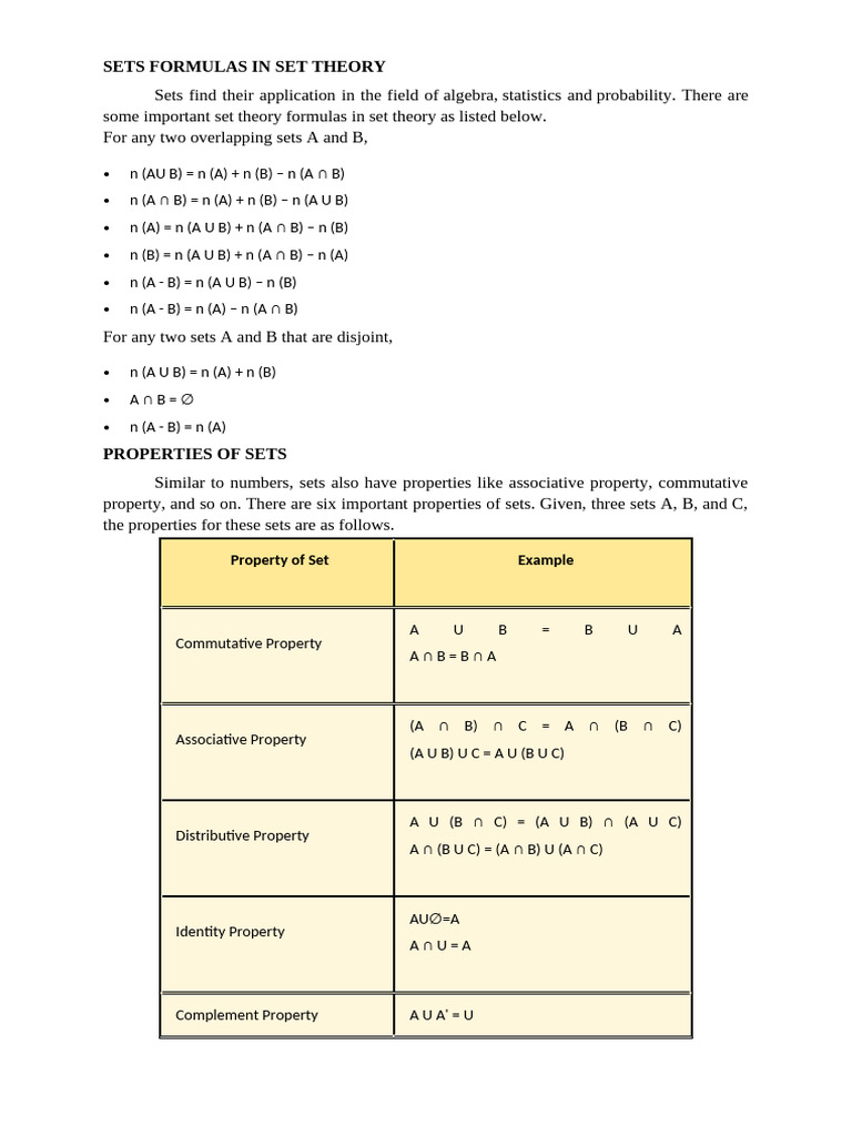 Properties Based On Set Operations | PDF | Intersection (Set Theory) | Algebra