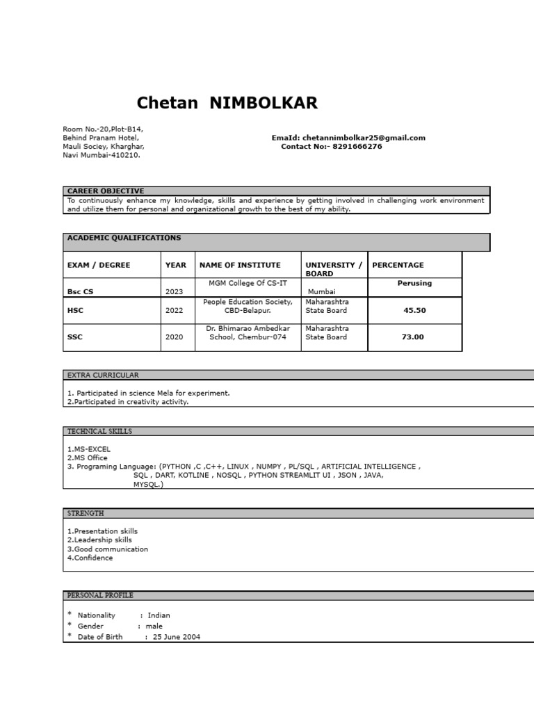Chetan Nimbolkar Resume-1 | PDF