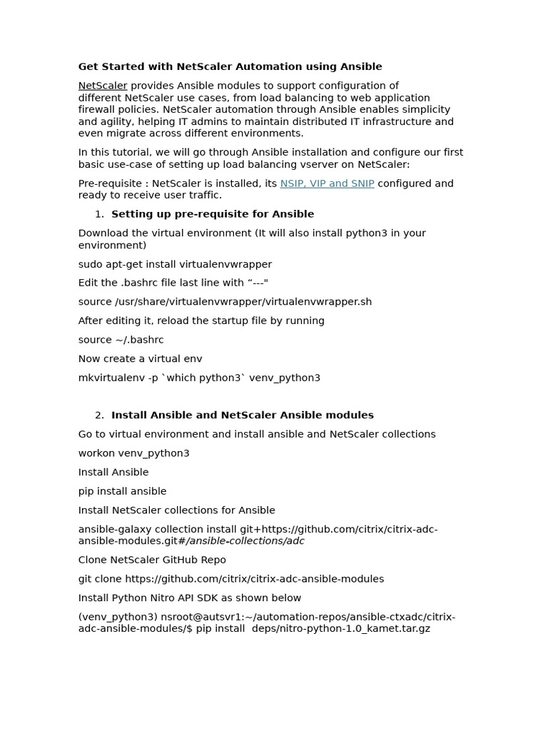 Get Started With NetScaler Automation Using Ansible | PDF | Computing Platforms | Computer ...