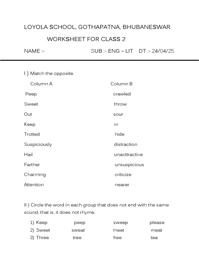 Class 2 English | PDF