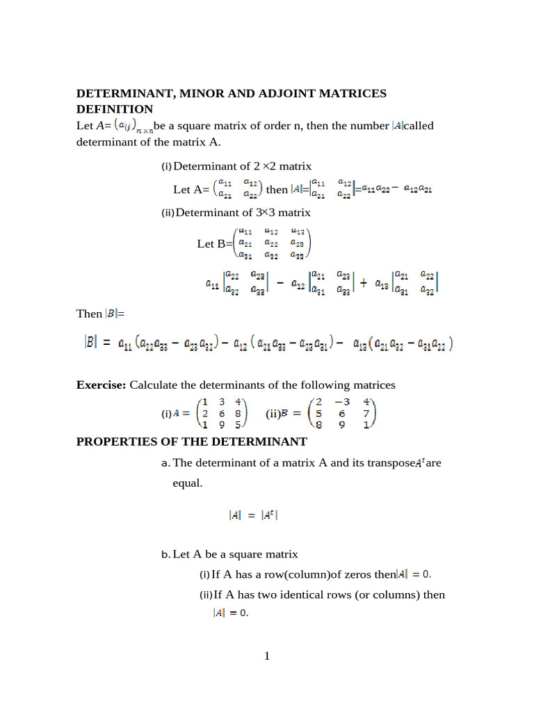 Determinant of A Matrix | PDF | Matrix (Mathematics) | Determinant