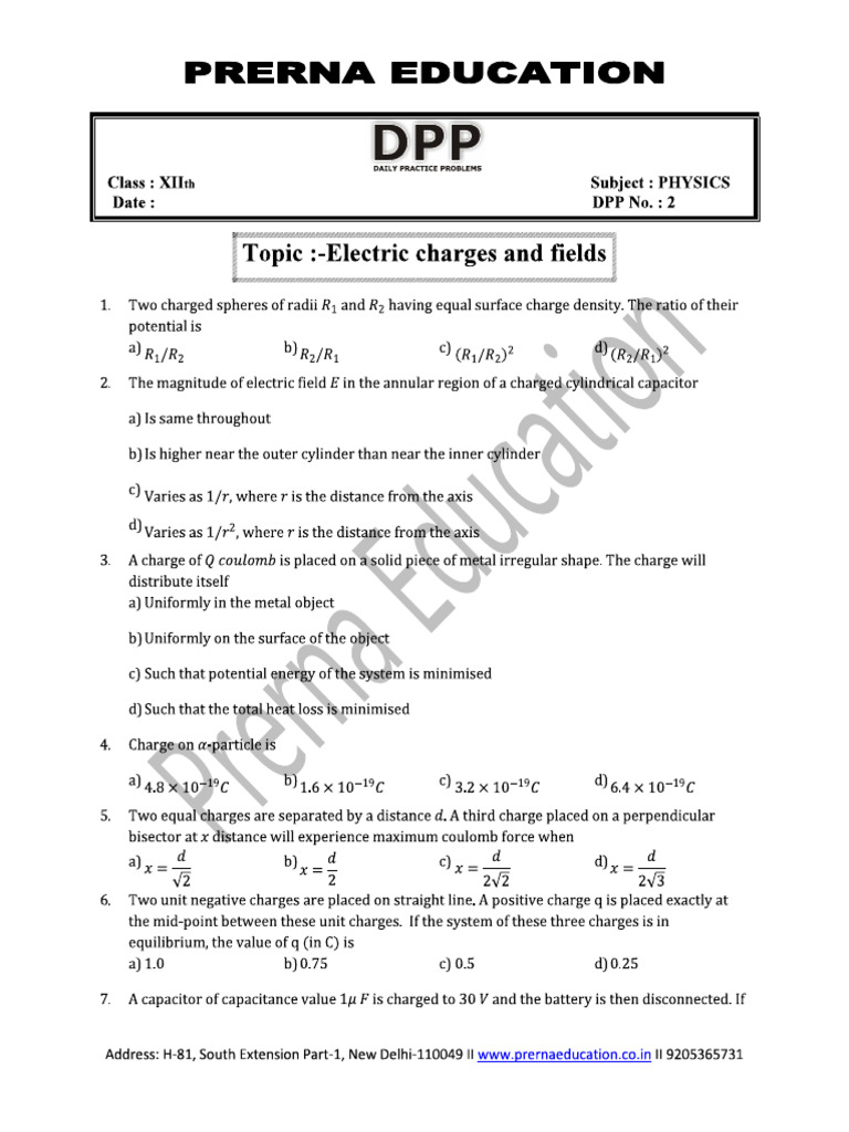 12 Assignment 4 (Electrostatics) | PDF