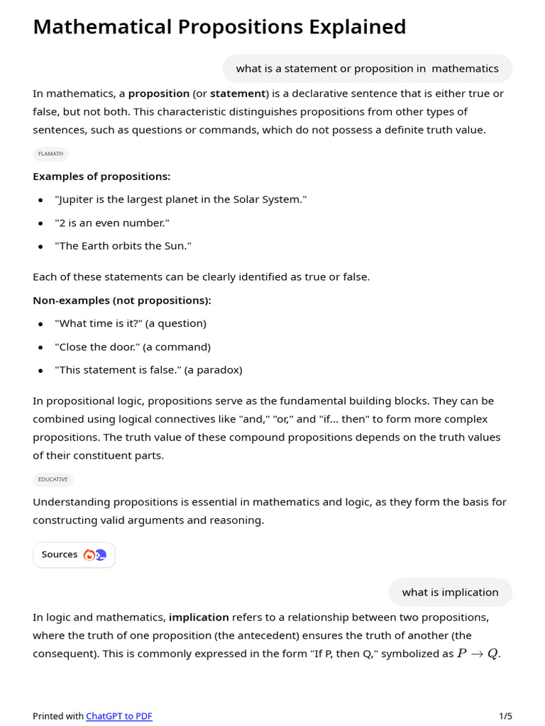Mathematical Propositions Explained | PDF | Proposition | Logic