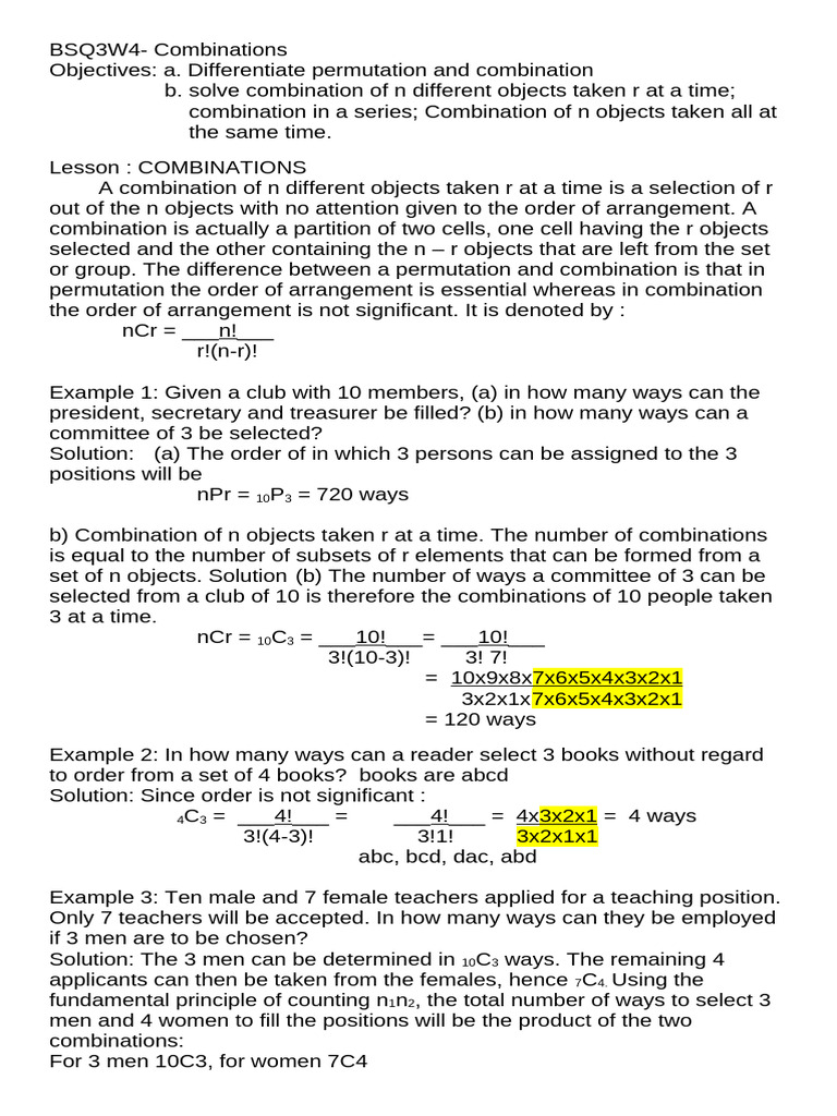 BSQ3W4 J | PDF | Permutation | Mathematical Concepts
