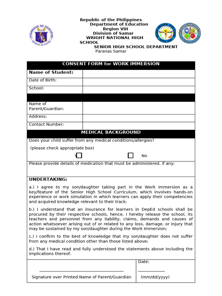 Parents Permit Work Immersion | PDF