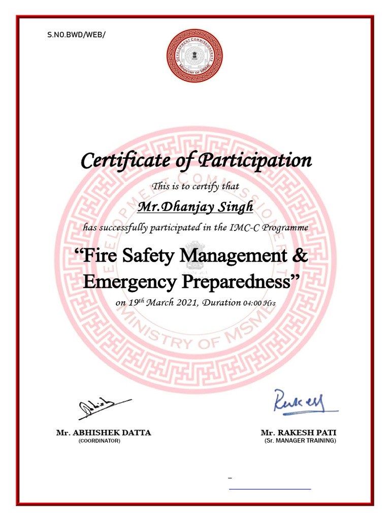 Certificate Imc-C Dhanjay Singh | PDF
