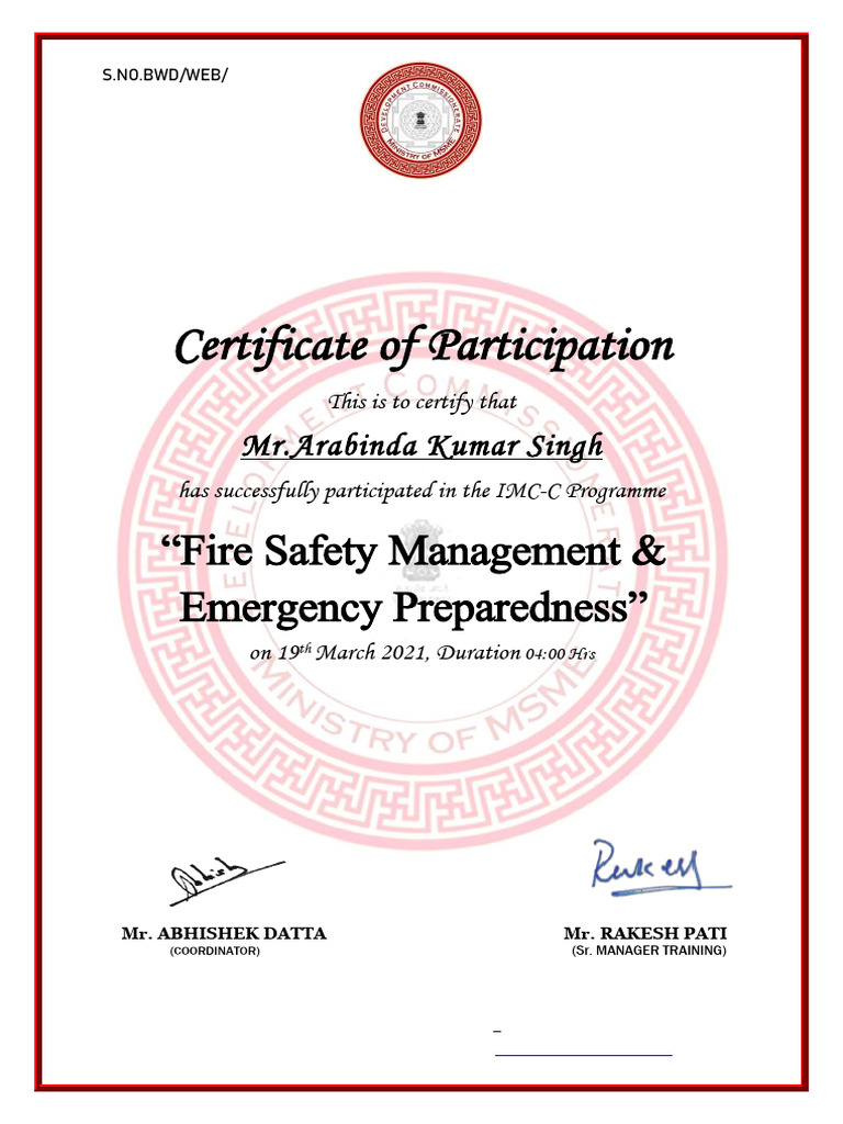 Certificate Imc-C Arabinda Kumar Singh | PDF