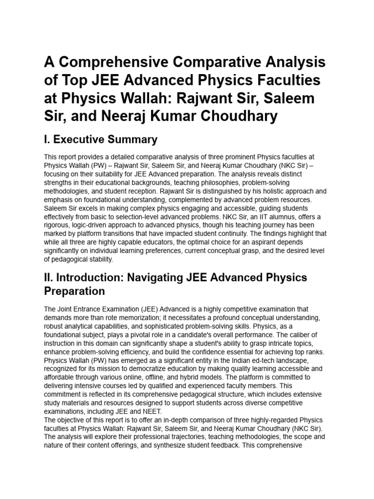 Physics Wallah Faculty Comparison | PDF | Methodology | Teachers