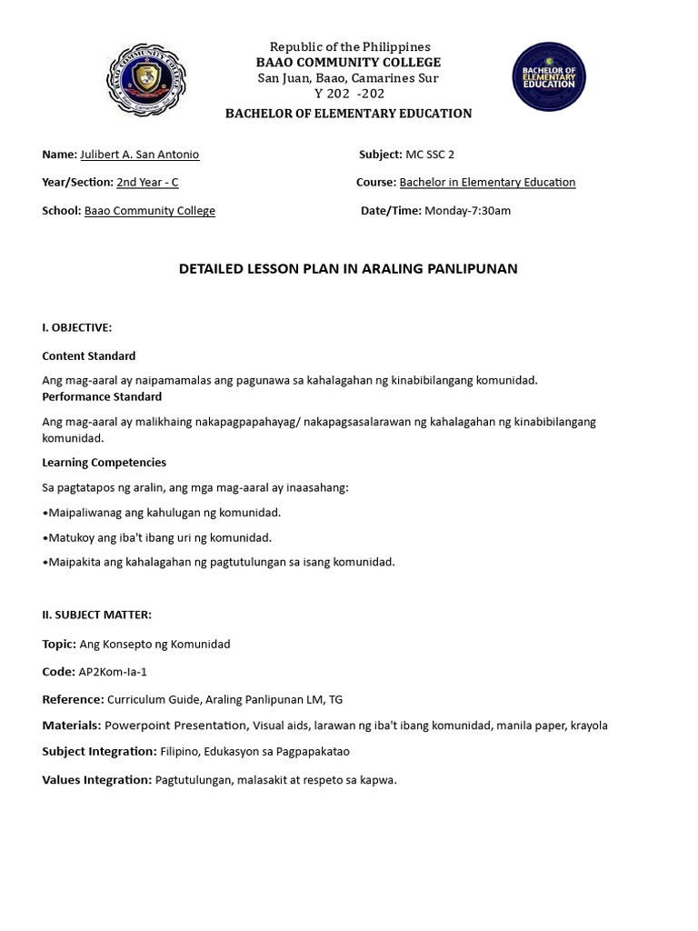 Detailed Lesson Plan in Araling Panlipunan (1) | PDF