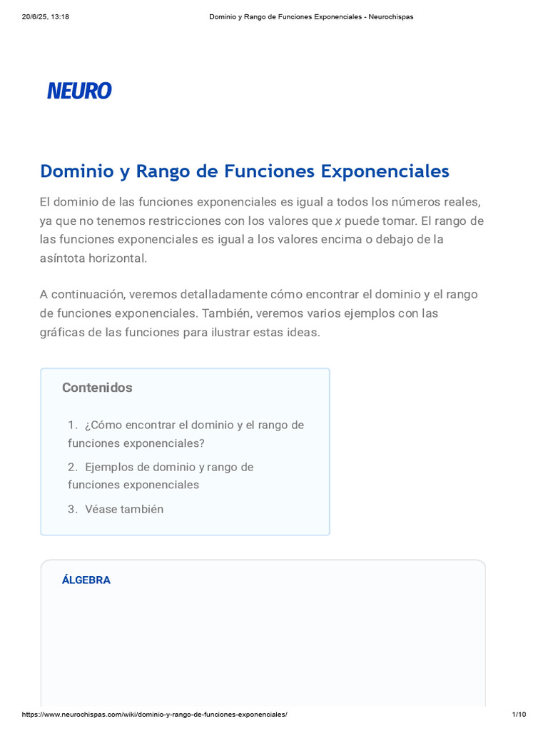 Dominio y Rango de Funciones Exponenciales | PDF | Funcion exponencial ...