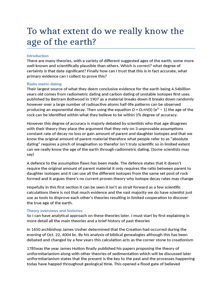 To What Extent Do We Really Know The Age of The Eart2 | PDF ...
