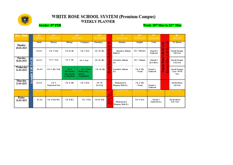 Weekly Planner for 9th Grade Students | PDF