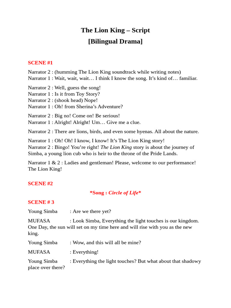 The Lion King Script: A Bilingual Drama | PDF