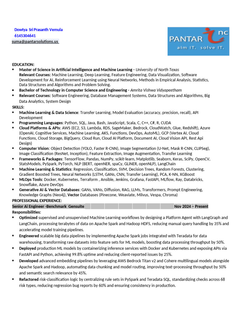 Prasanth Vemula - AI ML Engineer Big Data New | PDF | Machine Learning ...