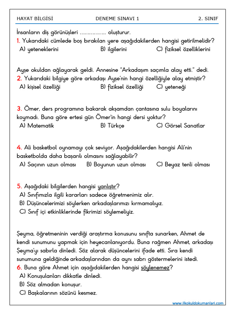 2 Sinif Ekim Deneme | PDF