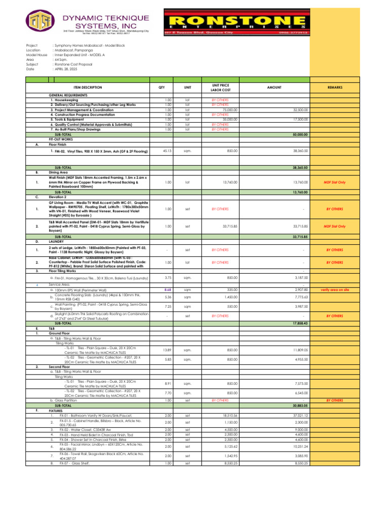 Ronestone - CostPro - Interior Design - MODEL A | PDF | Tile | Building Engineering