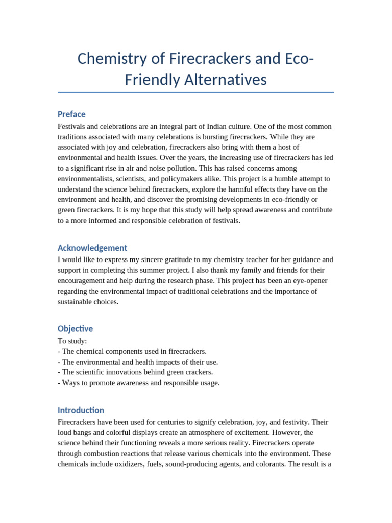 Chemistry of Firecrackers Project | PDF