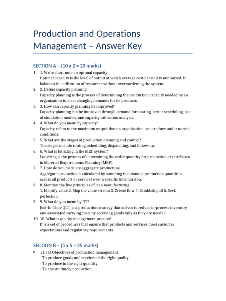Production Operations Management Answers | PDF | Lean Manufacturing ...