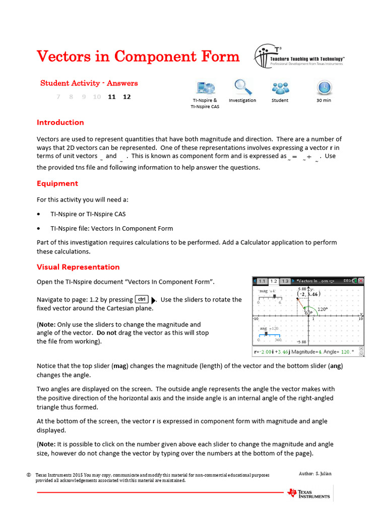 Vectors in Component Form Answers | PDF | Euclidean Vector | Cartesian ...