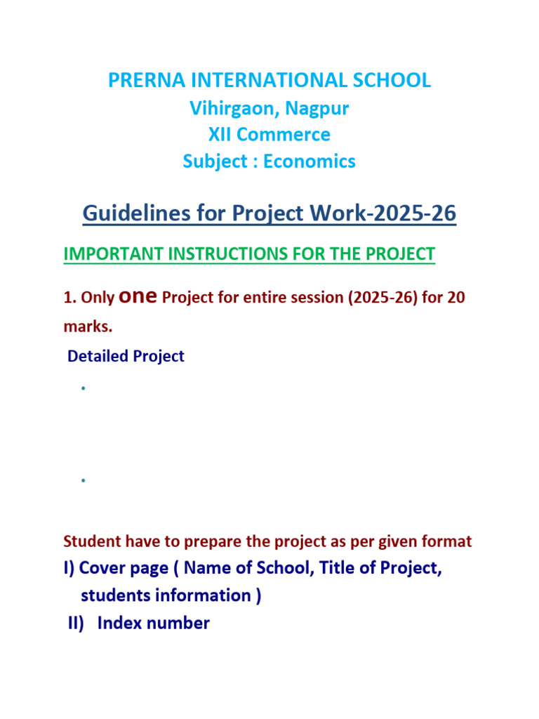 PROJECT GUIDELINES Economics (2025-2026) | PDF | Economics | Economies
