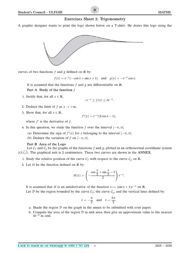 Exercises Sheet 2 Trigonometry | PDF | Function (Mathematics ...