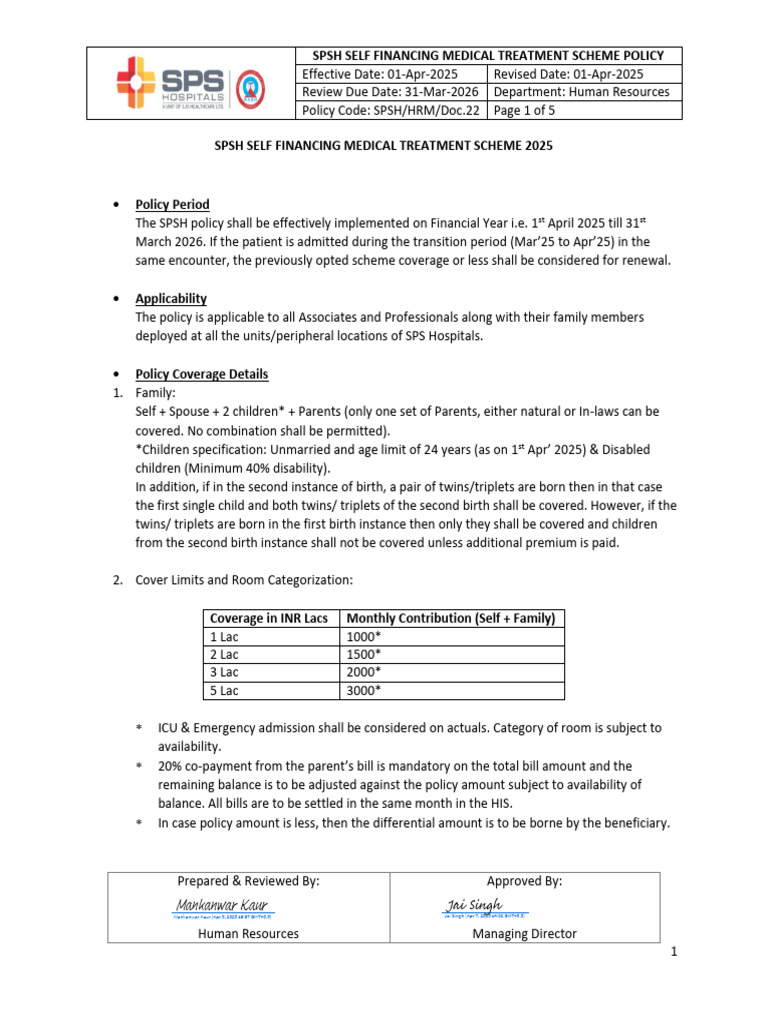 SPSH 2025 Medical Treatment Scheme | PDF | Human Resource Management