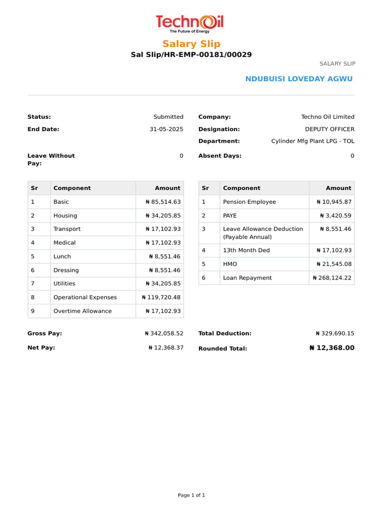 SalSlip HR EMP 00181 00029 | PDF