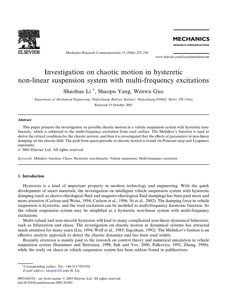 Investigation On Chaotic Motion in Hysteretic Non-Linear Suspension ...