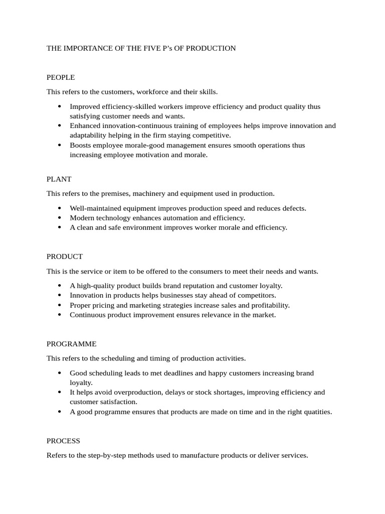 Five P's of Production Management | PDF