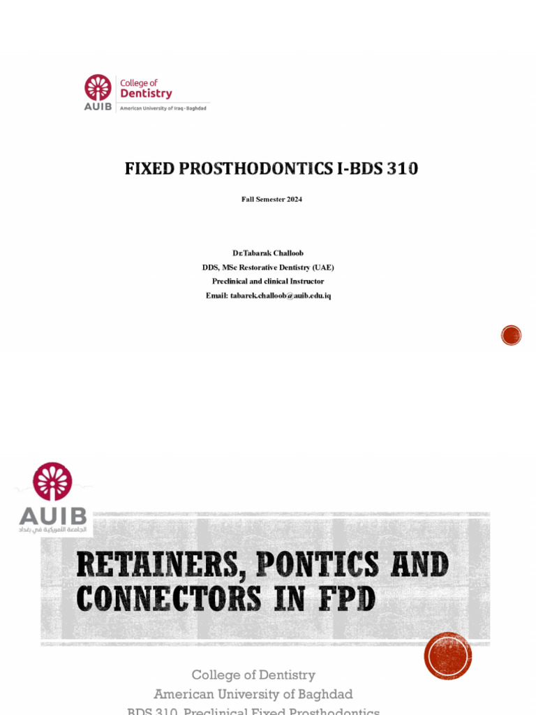 09 Retainers, Pontics and Connectors in FPD AUIB 2024 | PDF