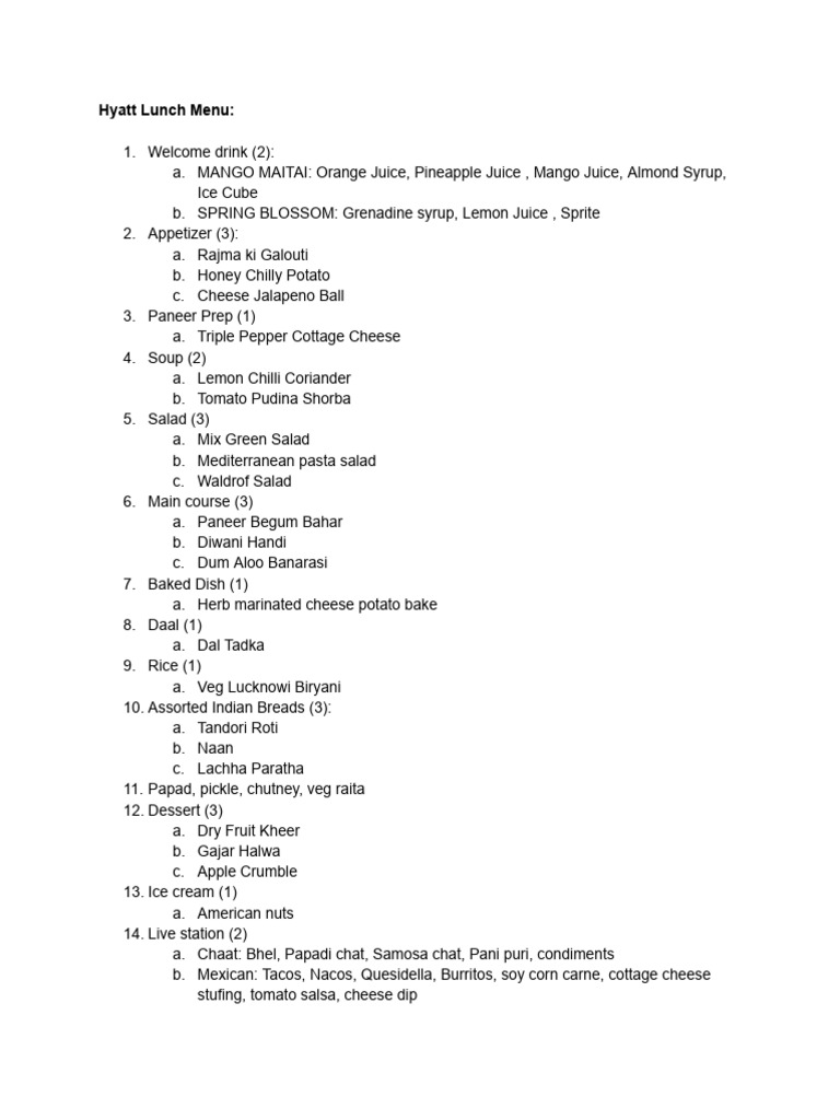 Hyatt Lunch Menu | PDF