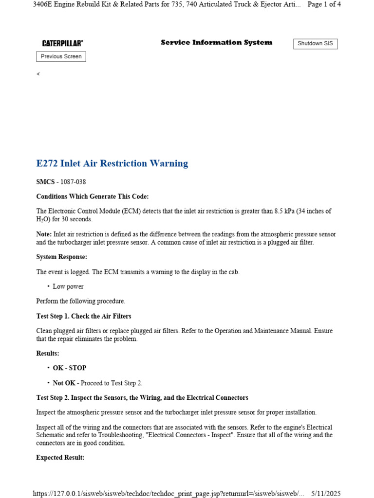 E272 Inlet Air Restriction Warning: Troubleshooting | PDF | Electrical ...