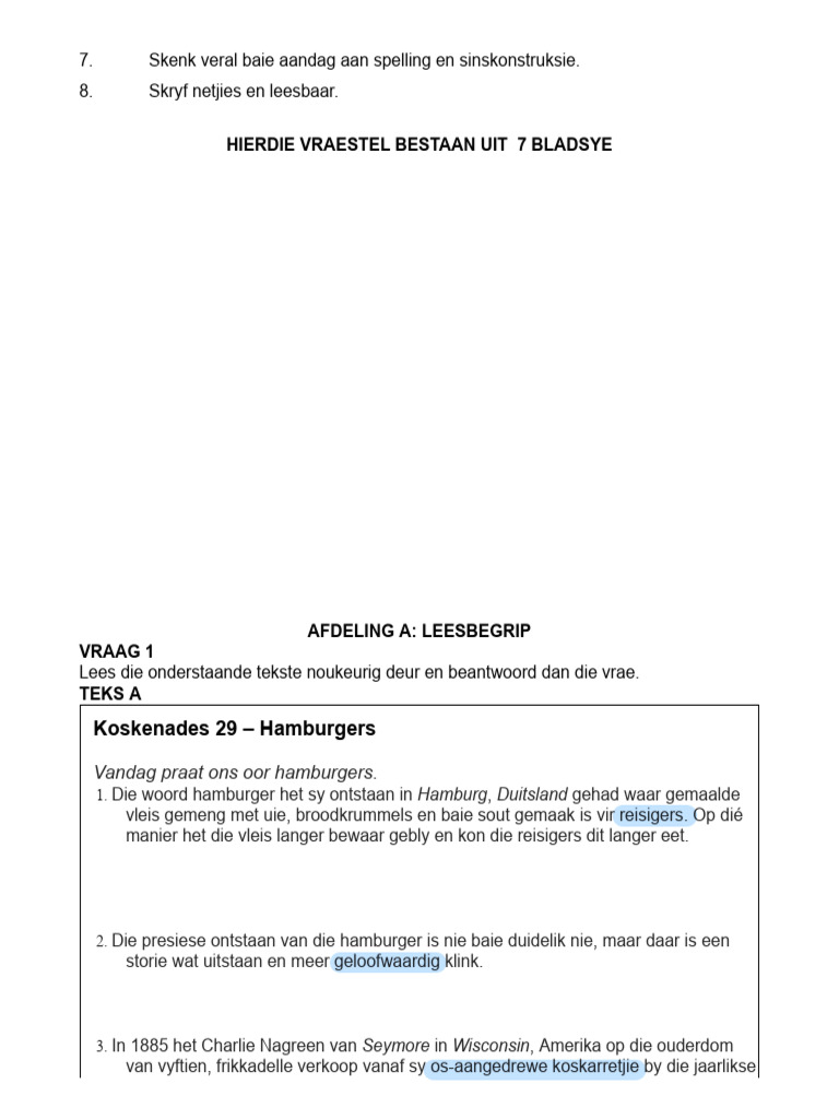 Afrikaans HT Vraestel | PDF